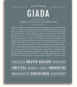 Giada Personalized Name Meaning Art Prints – Name Stories