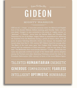 Gideon Personalized Name Meaning Art Prints – Name Stories