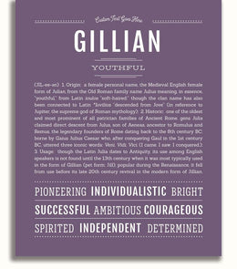 Gillian Personalized Name Meaning Art Prints – Name Stories