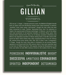 Gillian Personalized Name Meaning Art Prints – Name Stories