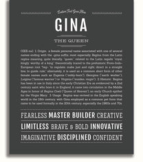 Gina Personalized Name Meaning Art Prints – Name Stories
