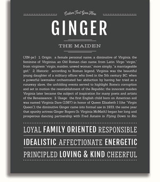 Ginger Personalized Name Meaning Art Prints – Name Stories