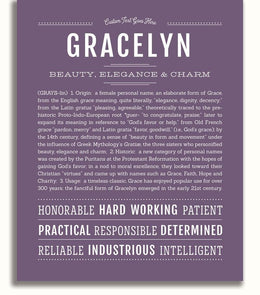 Gracelyn Personalized Name Meaning Art Prints – Name Stories