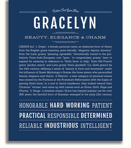 Gracelyn Personalized Name Meaning Art Prints – Name Stories