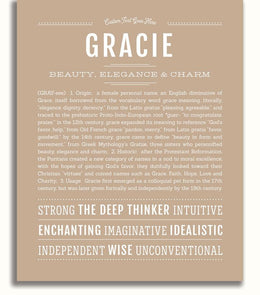 Gracie Personalized Name Meaning Art Prints – Name Stories