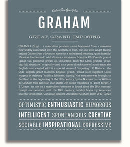 Graham Personalized Name Meaning Art Prints – Name Stories