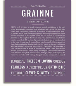 Grainne Personalized Name Meaning Art Prints – Name Stories