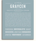 Graycen Personalized Name Meaning Art Prints – Name Stories