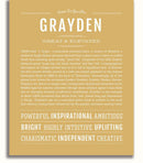 Grayden Personalized Name Meaning Art Prints – Name Stories