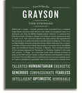 Grayson Personalized Name Meaning Art Prints – Name Stories