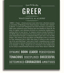 Greer Personalized Name Meaning Art Prints – Name Stories