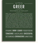 Greer Personalized Name Meaning Art Prints – Name Stories
