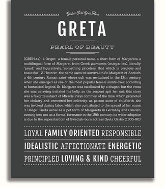 Greta Personalized Name Meaning Art Prints – Name Stories