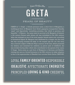 Greta Personalized Name Meaning Art Prints – Name Stories