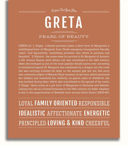 Greta Personalized Name Meaning Art Prints – Name Stories