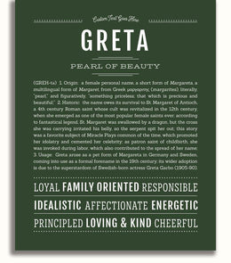 Greta Personalized Name Meaning Art Prints – Name Stories