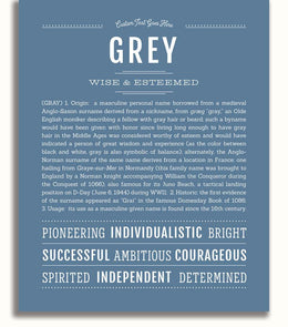 Grey Personalized Name Meaning Art Prints – Name Stories