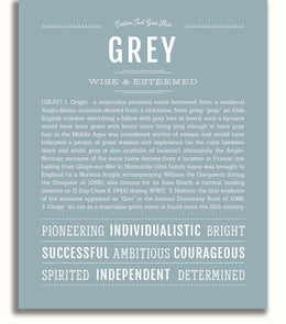 Grey Personalized Name Meaning Art Prints – Name Stories