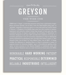 Greyson Personalized Name Meaning Art Prints – Name Stories
