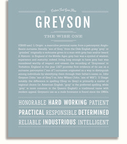 Greyson Personalized Name Meaning Art Prints – Name Stories