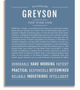 Greyson Personalized Name Meaning Art Prints – Name Stories
