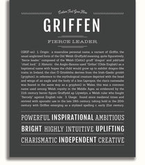 Griffen Personalized Name Meaning Art Prints – Name Stories