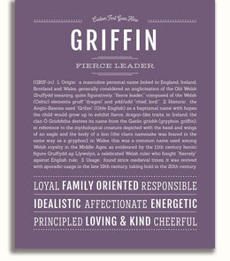 Griffin Personalized Name Meaning Art Prints – Name Stories
