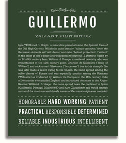 Guillermo Personalized Name Meaning Art Prints – Name Stories