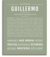 Guillermo Personalized Name Meaning Art Prints – Name Stories