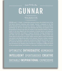 Gunnar Personalized Name Meaning Art Prints – Name Stories