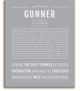 Gunner Personalized Name Meaning Art Prints – Name Stories