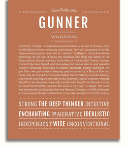 Gunner Personalized Name Meaning Art Prints – Name Stories