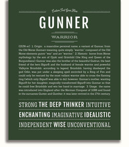 Gunner Personalized Name Meaning Art Prints – Name Stories