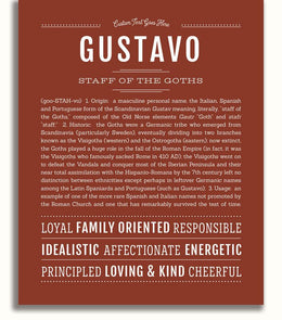 Gustavo Personalized Name Meaning Art Prints – Name Stories