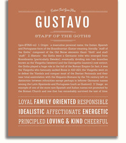 Gustavo Personalized Name Meaning Art Prints – Name Stories