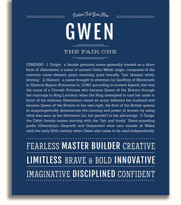 Gwen Personalized Name Meaning Art Prints – Name Stories