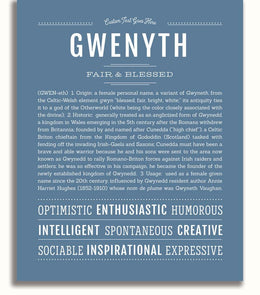 Gwenyth Personalized Name Meaning Art Prints – Name Stories