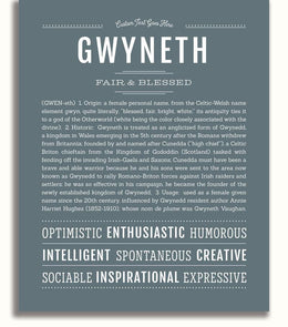 Gwyneth Personalized Name Meaning Art Prints – Name Stories