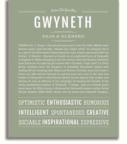 Gwyneth Personalized Name Meaning Art Prints – Name Stories