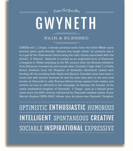 Gwyneth Personalized Name Meaning Art Prints – Name Stories