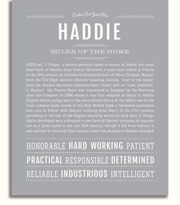 Haddie Personalized Name Meaning Art Prints – Name Stories