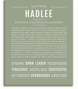 Hadlee Personalized Name Meaning Art Prints – Name Stories