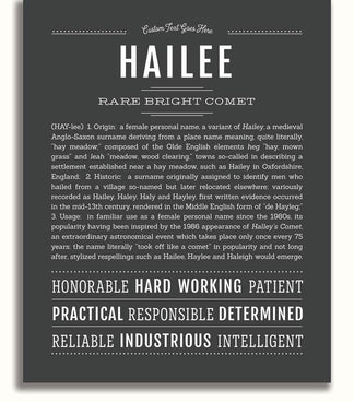 Hailee Personalized Name Meaning Art Prints – Name Stories