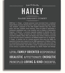 Hailey Personalized Name Meaning Art Prints – Name Stories