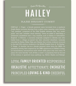 Hailey Personalized Name Meaning Art Prints – Name Stories