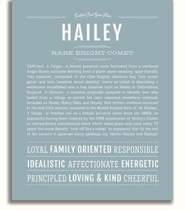 Hailey Personalized Name Meaning Art Prints – Name Stories