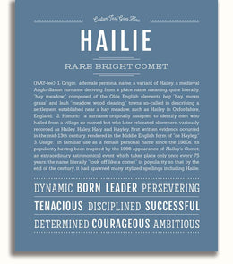 Hailie Personalized Name Meaning Art Prints – Name Stories