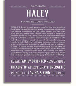 Haley Personalized Name Meaning Art Prints – Name Stories