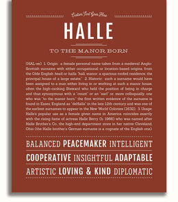 Halle Personalized Name Meaning Art Prints – Name Stories