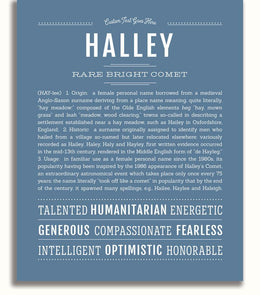 Halley Personalized Name Meaning Art Prints – Name Stories